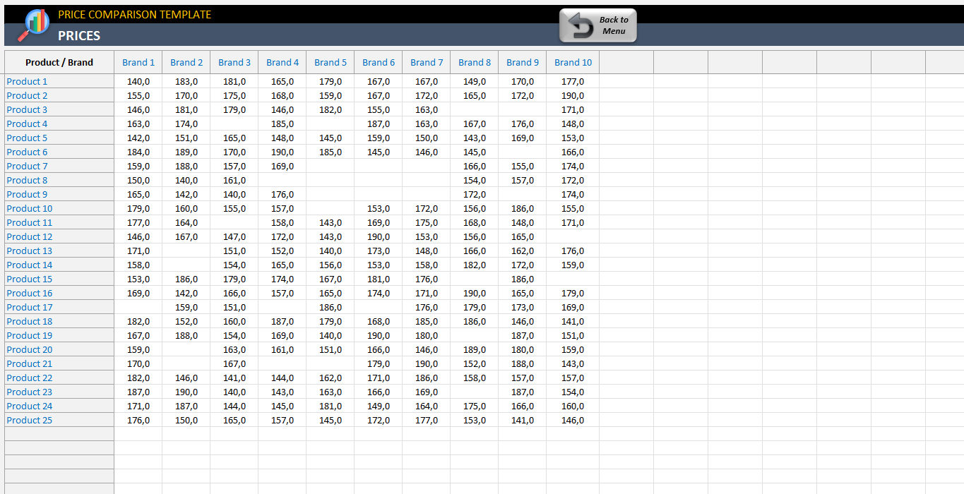 Competitor Price Comparison Excel Template Cost Comparison Competitor Price Comparison Excel Template Cost Comparison