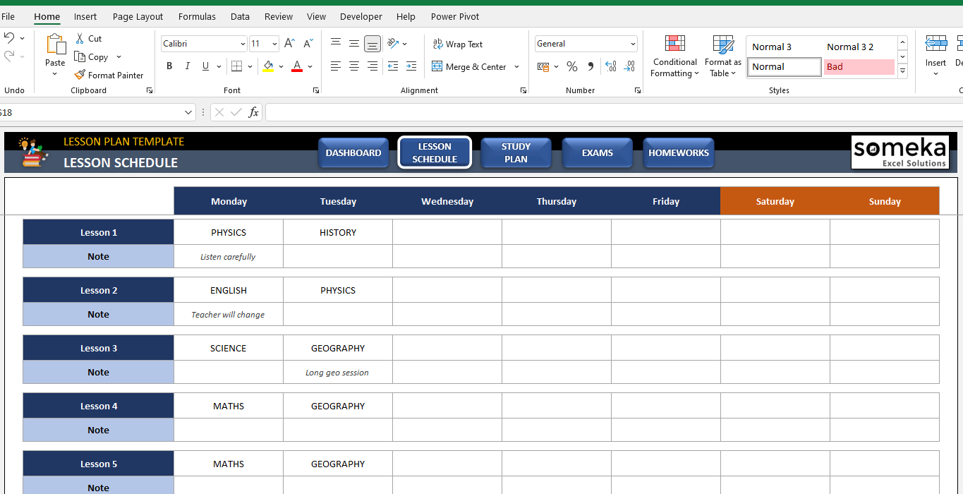 Planning Excel Template
