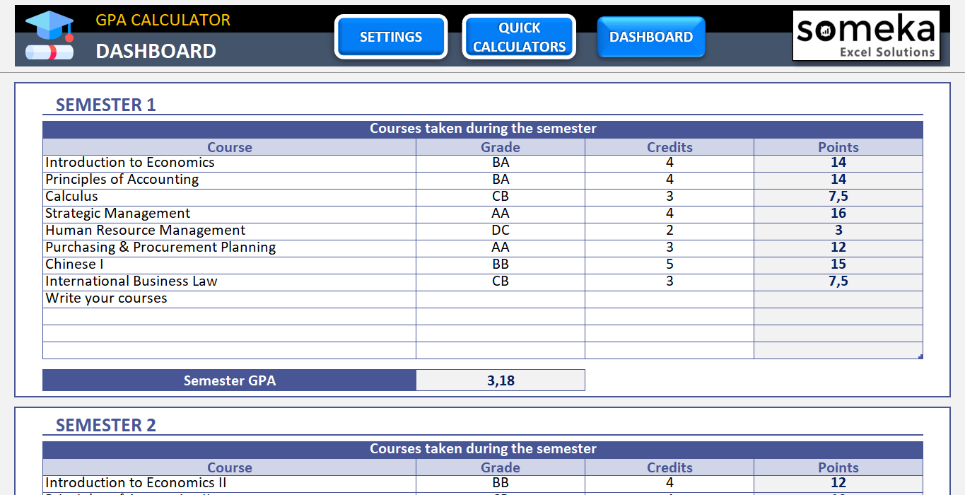 Excel GPA Calculator Template Weighted Grade Calculation Lupon gov ph