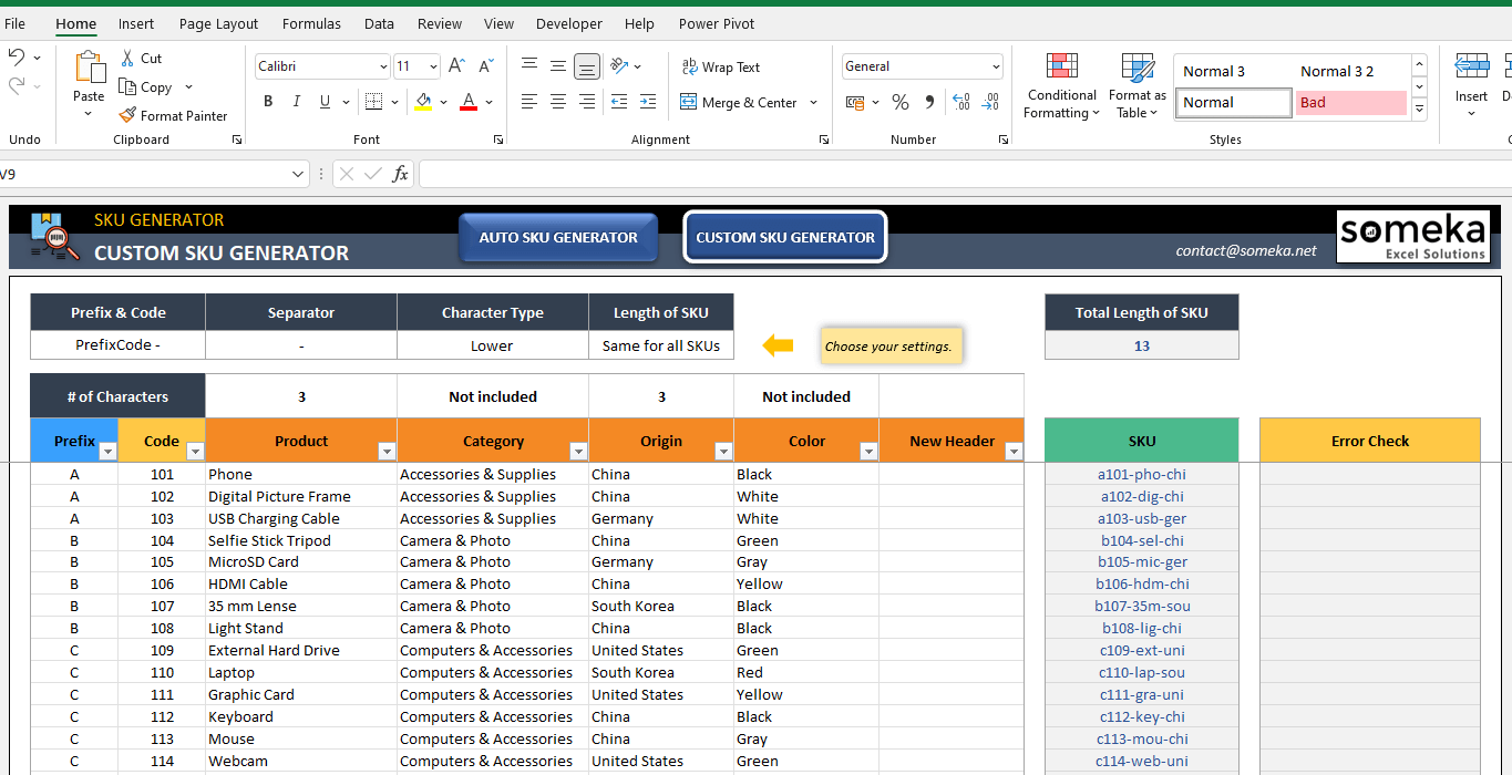 SKU Generator Excel Template Stock Keeping Unit Creator