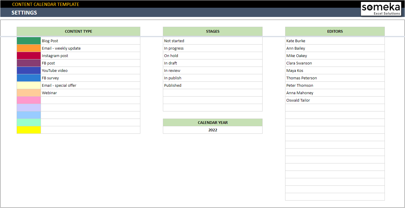 Content Calendar Google Sheets Template | Social Media Calendar
