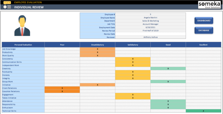 Employee Evaluation Excel Template | Annual Employee Review