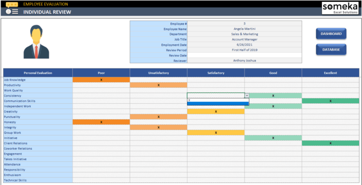 Employee Evaluation Excel Template | Annual Employee Review