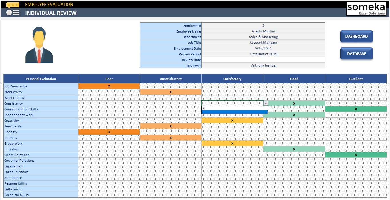 Employee Evaluation Excel Template | Annual Employee Review