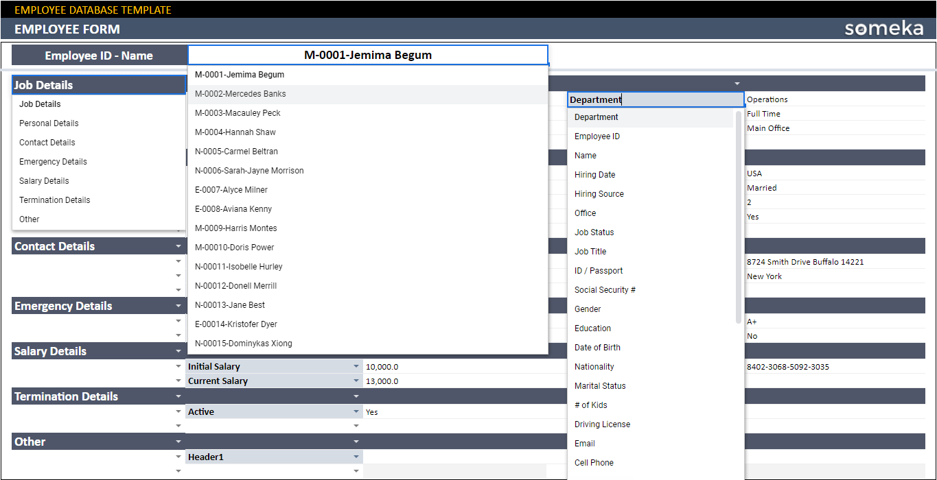 Employee Database Google Sheets Template HR Database