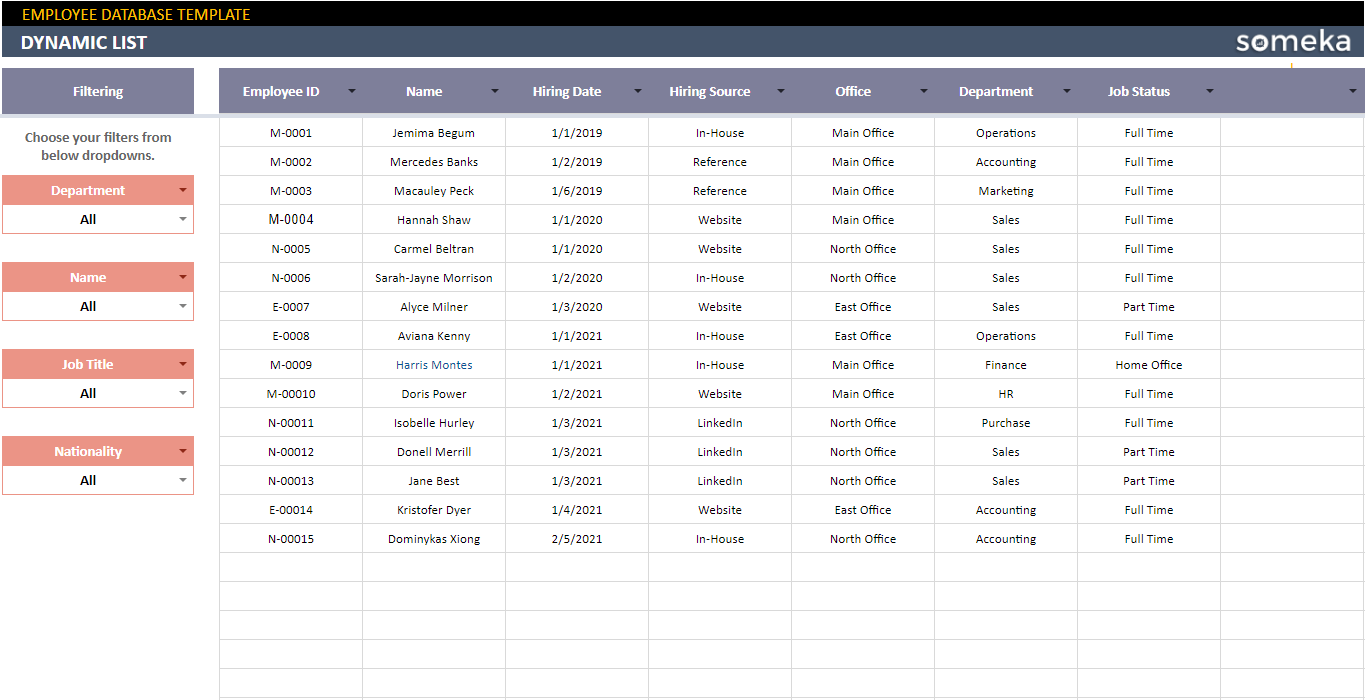 Google Sheets Employee Database Template