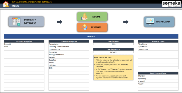 Rental Income Expenses Excel Template | Landlords Spreadsheet