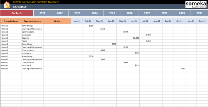 Rental Income Expenses Excel Template | Landlords Spreadsheet