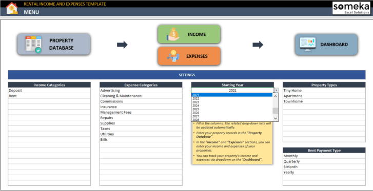 Rental Income Expenses Excel Template | Landlords Spreadsheet
