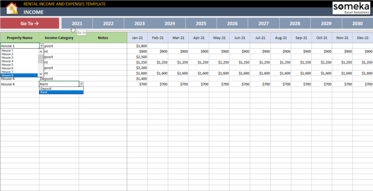 Rental Income Expenses Excel Template | Landlords Spreadsheet