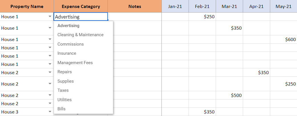 Rental Income Expenses Google Sheets Template | For Landlords