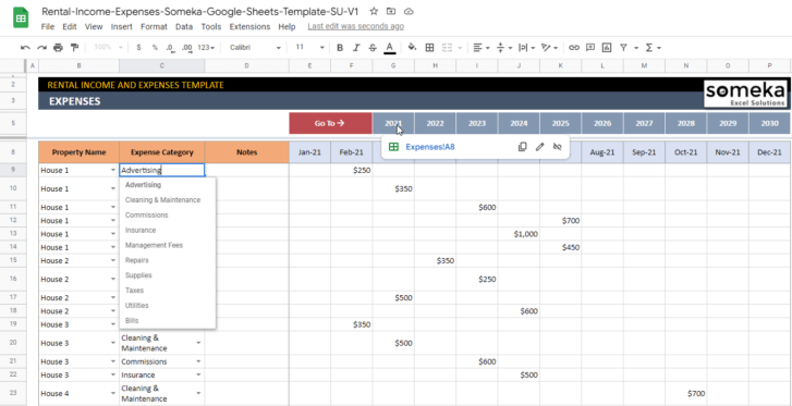 Rental Income Expenses Google Sheets Template | For Landlords