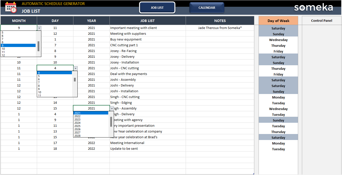 Automatic Schedule Generator Excel Excel Schedule Template