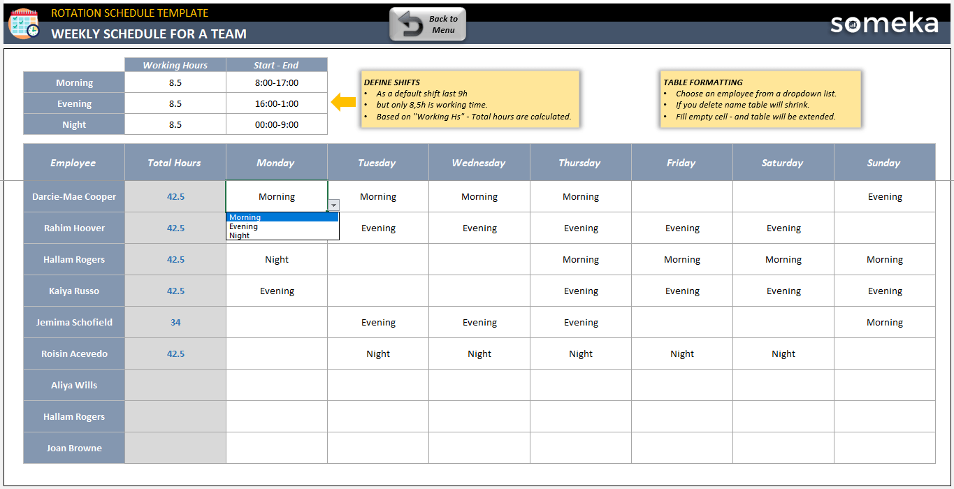 Rotation Schedule Excel Template Employee Worksheet Excel Excel Templates Rota Excel Lupon 