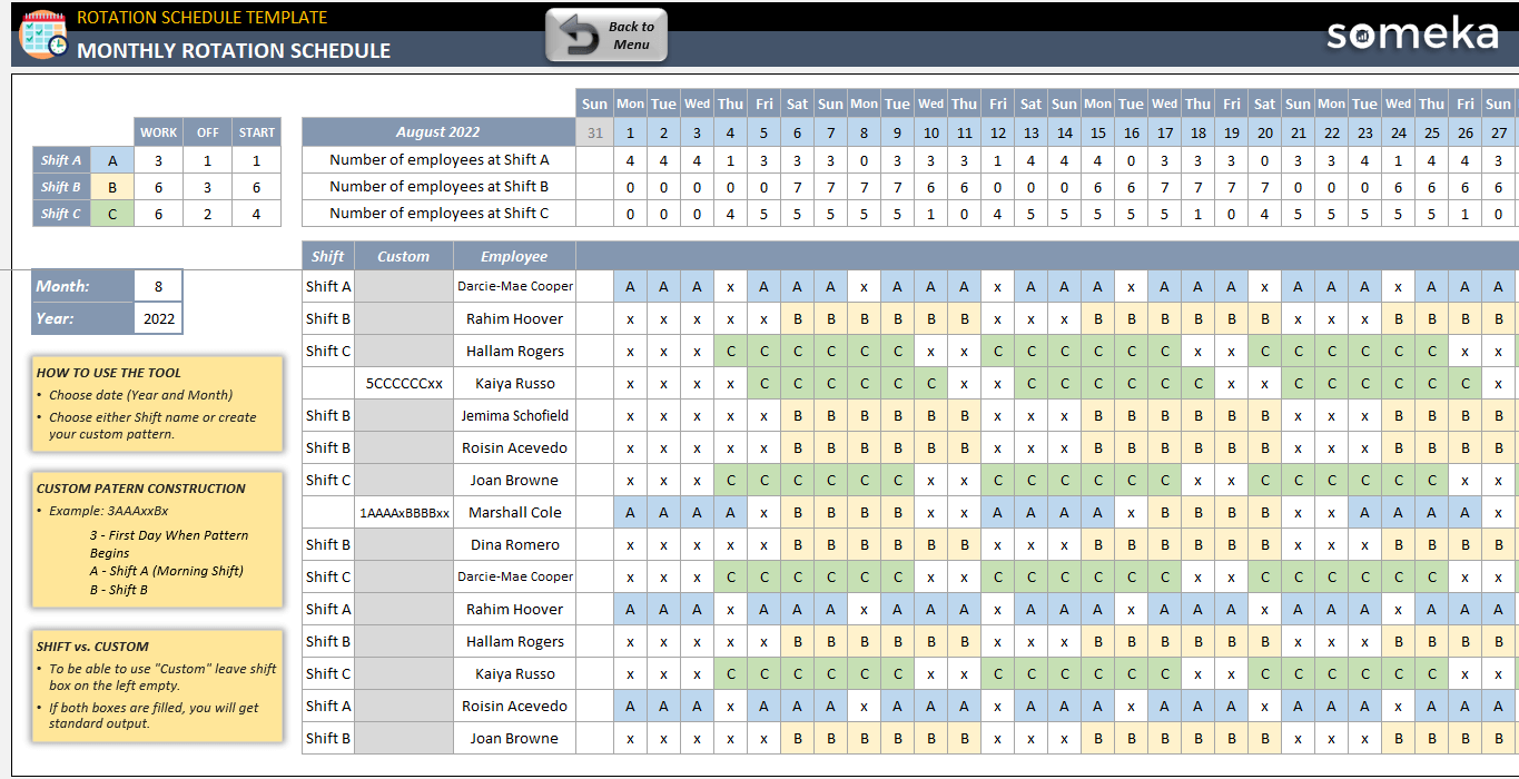 Rotation Schedule Excel Template Staff ROTA Planner For HR