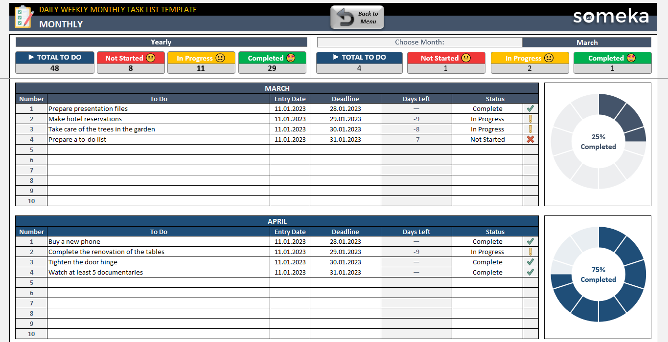 Daily Weekly Monthly Task List Excel Template To Do List