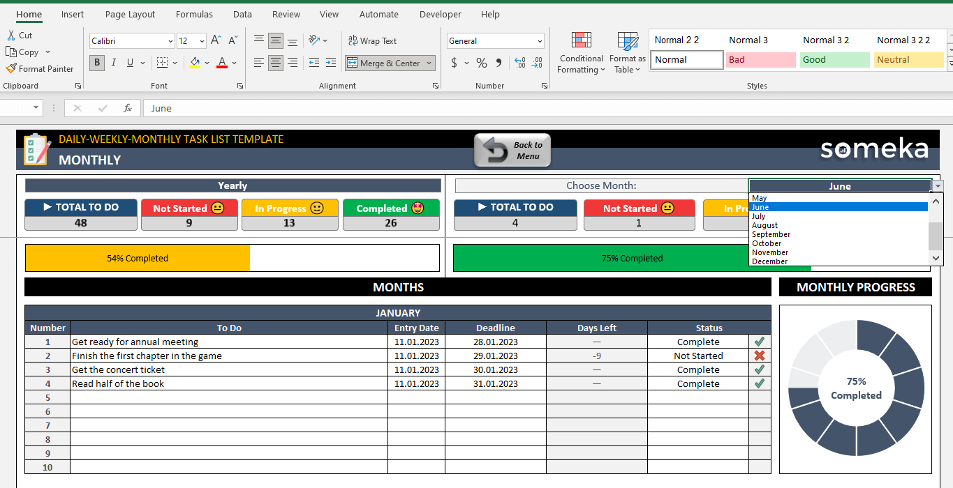 Daily Weekly Monthly Task List Excel Template To Do List