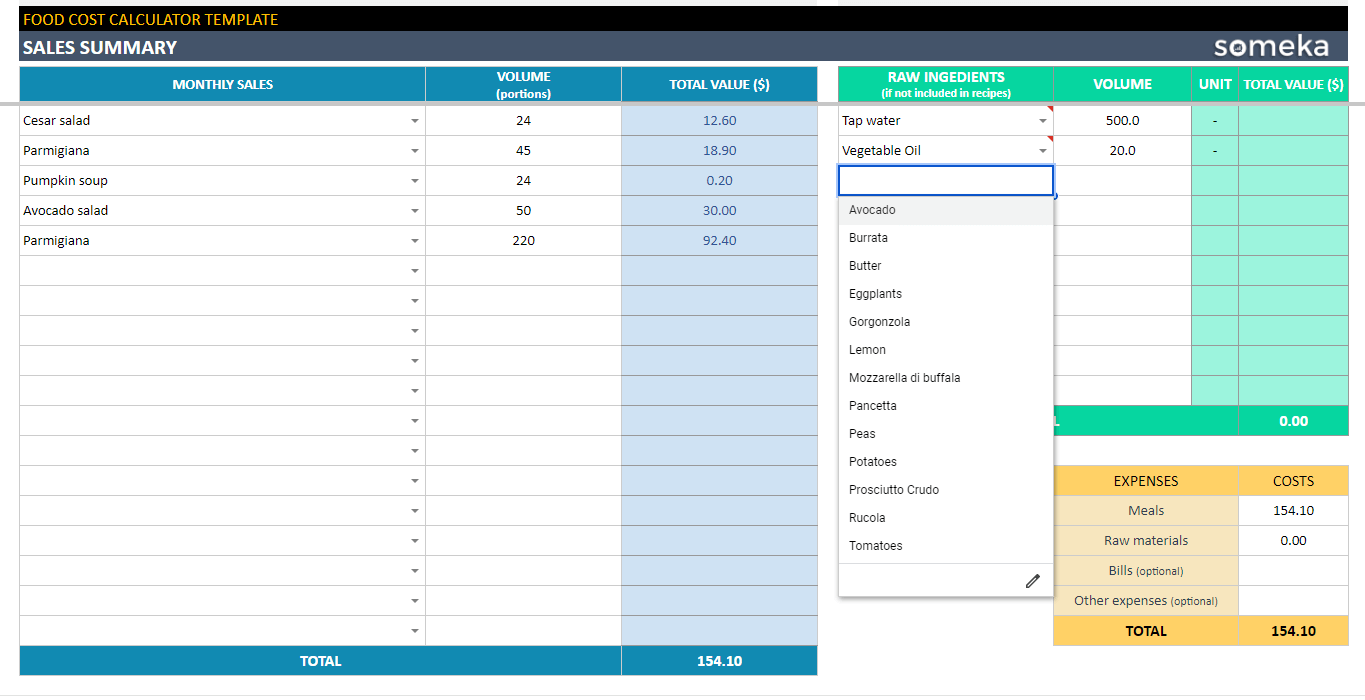 Food Cost Calculator Google Sheets Template Food Budgeting