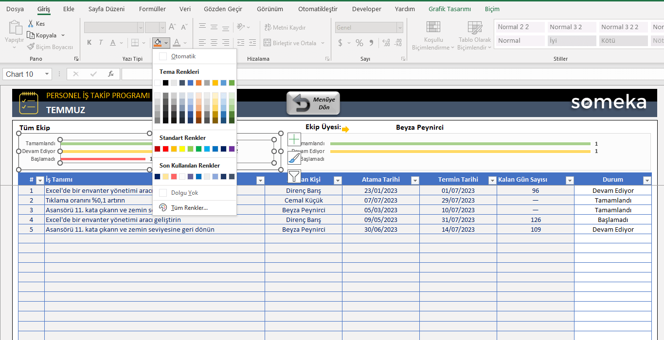 Personel İş Takip Excel Şablonu | İş Takip Formu Örneği