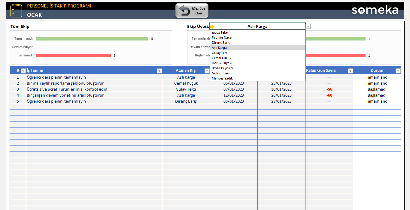 Personel İş Takip Excel Şablonu | İş Takip Formu Örneği