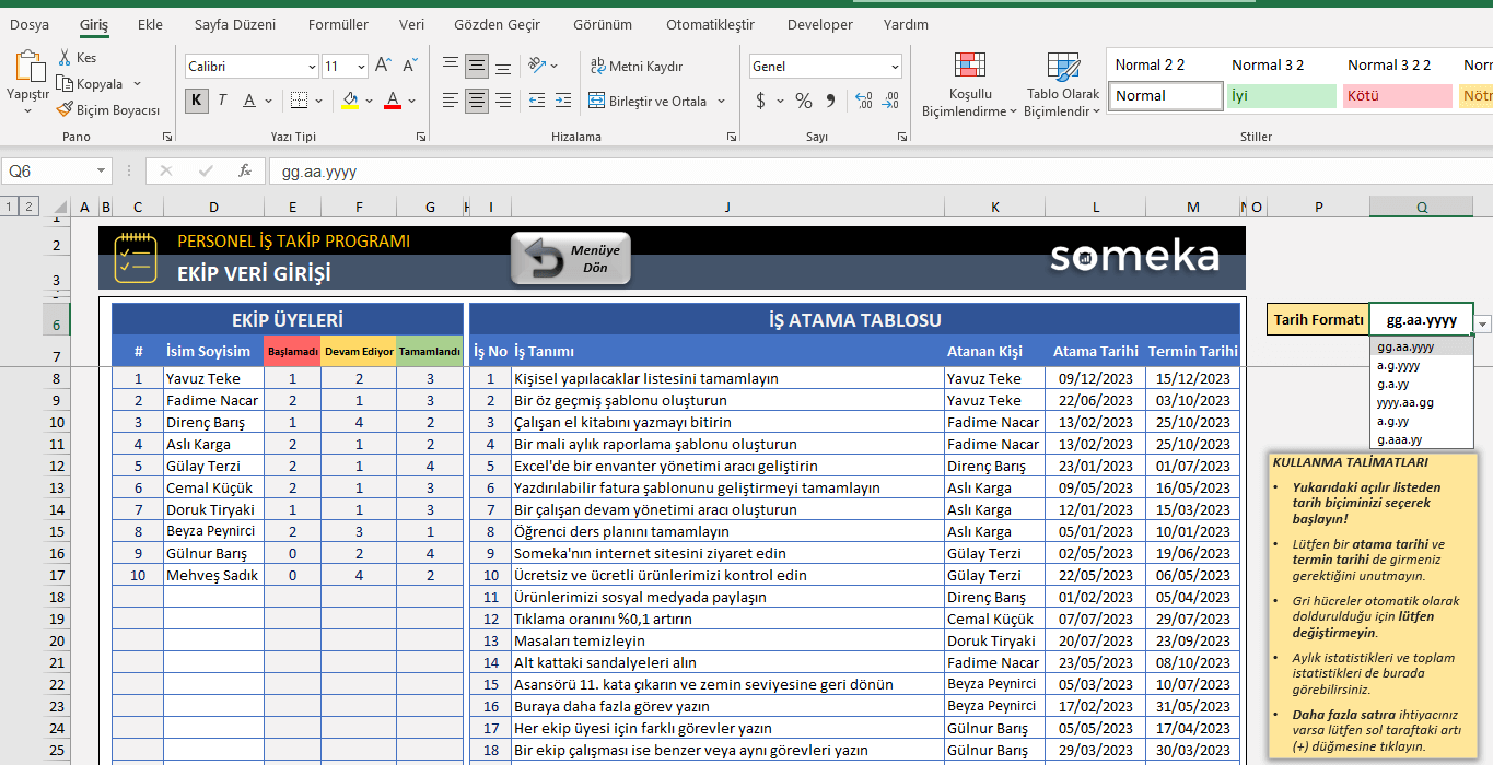 Personel İş Takip Excel Şablonu | İş Takip Formu Örneği