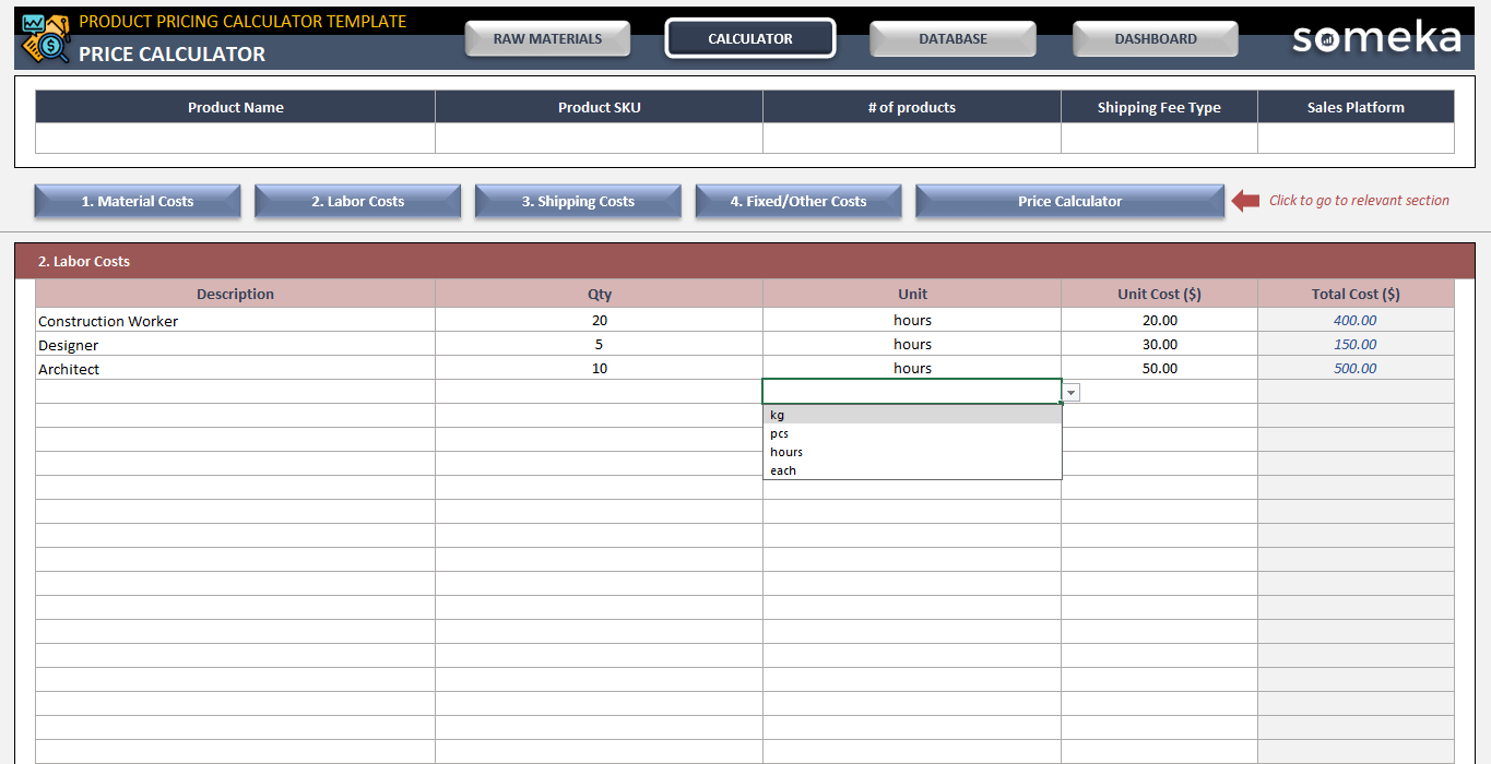 Product Pricing Calculator Excel Template Price Calculator