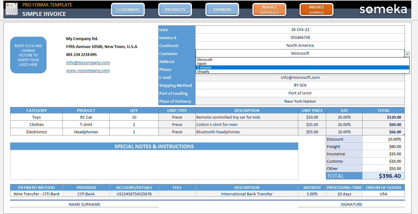 Proforma Fatura Excel Şablonu [Anında İndirilebilir]