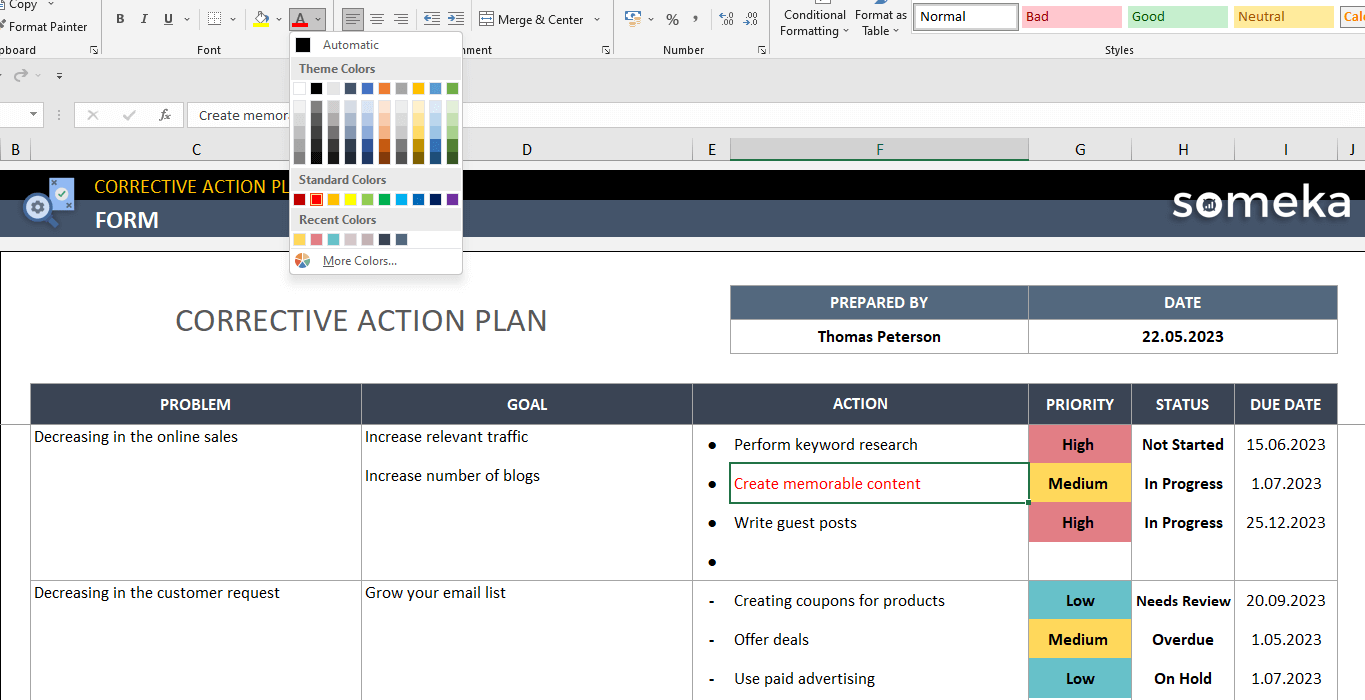 Corrective Action Plan Template Instant DOWNLOAD 