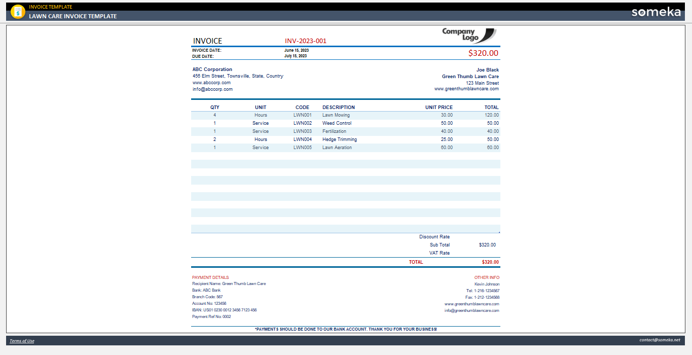 Lawn Care Invoice Template Free Template 