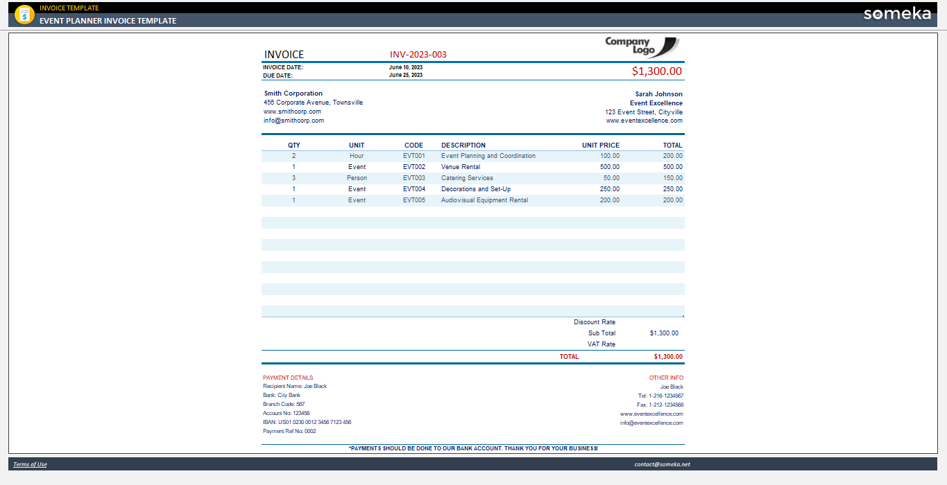 Event Planner Invoice Example Free Template 