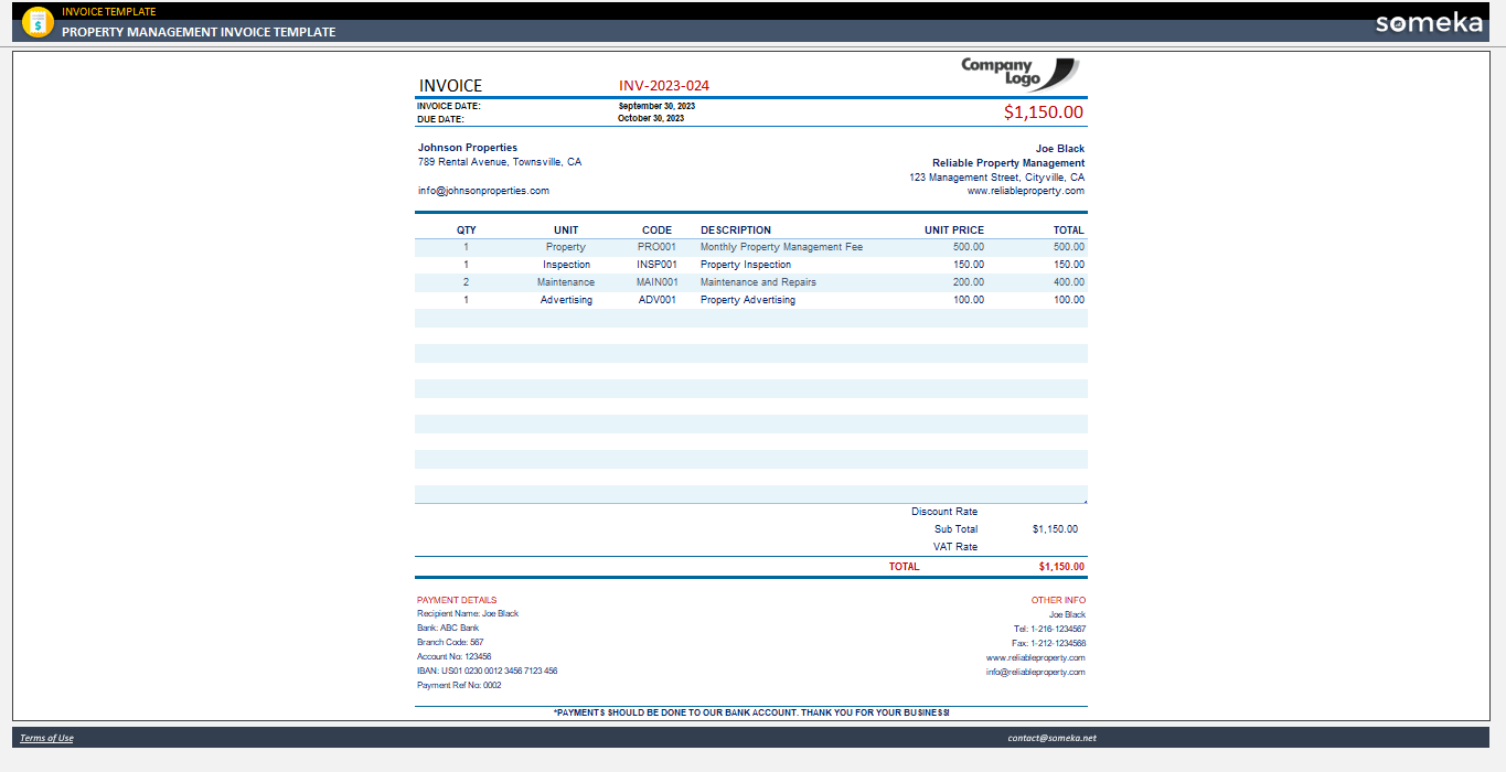 Property Management Invoice Template Free Template 