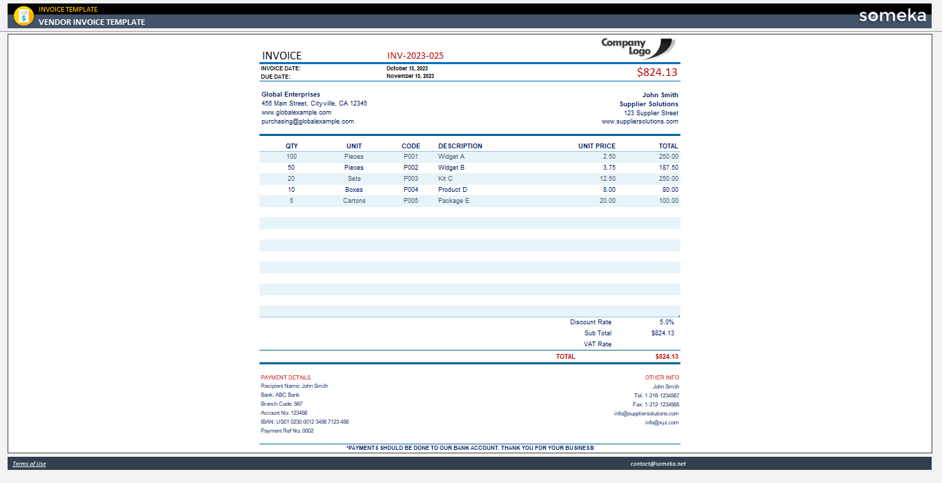 Vendor Invoice Template Free Template 