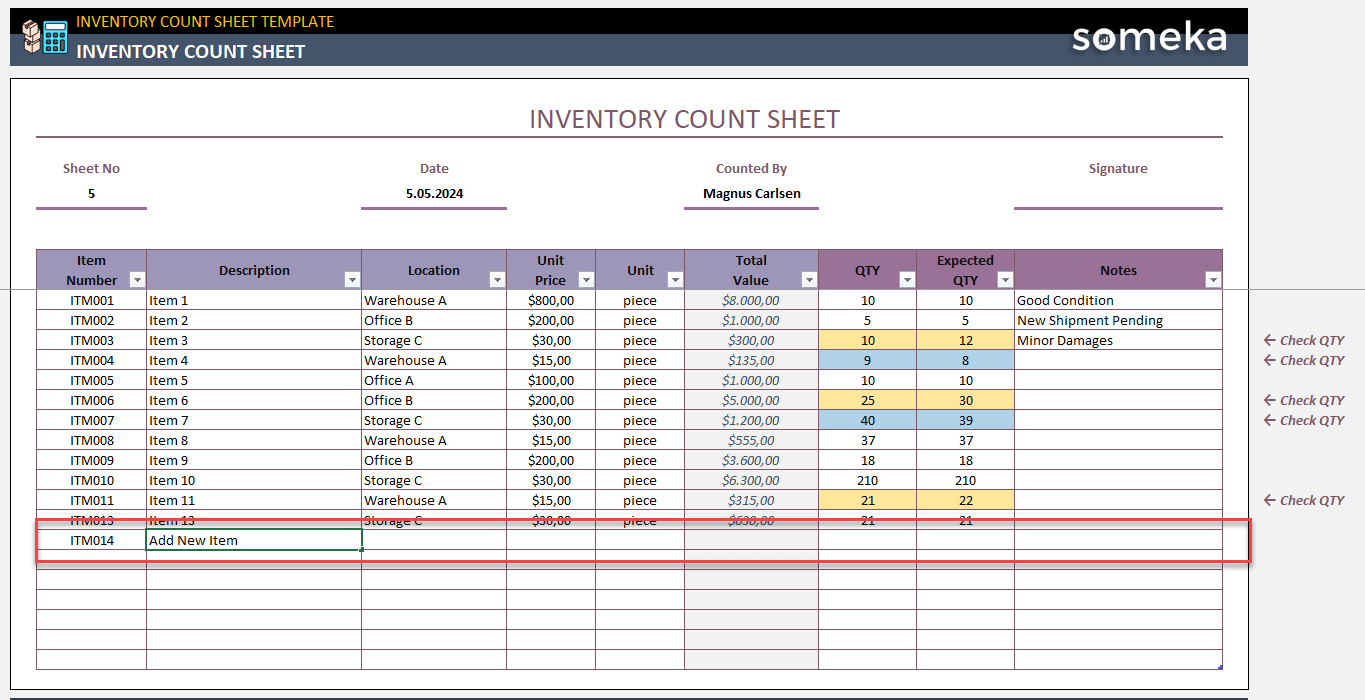 Inventory Count Sheet Excel Template 