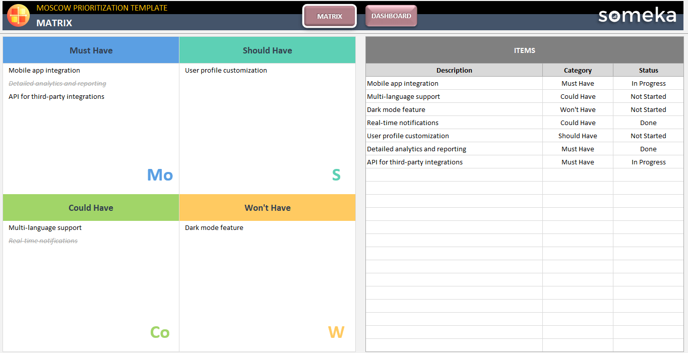 MOSCOW Prioritization Template In Excel MoSCoW Matrix MOSCOW Prioritization Template In Excel MoSCoW Matrix