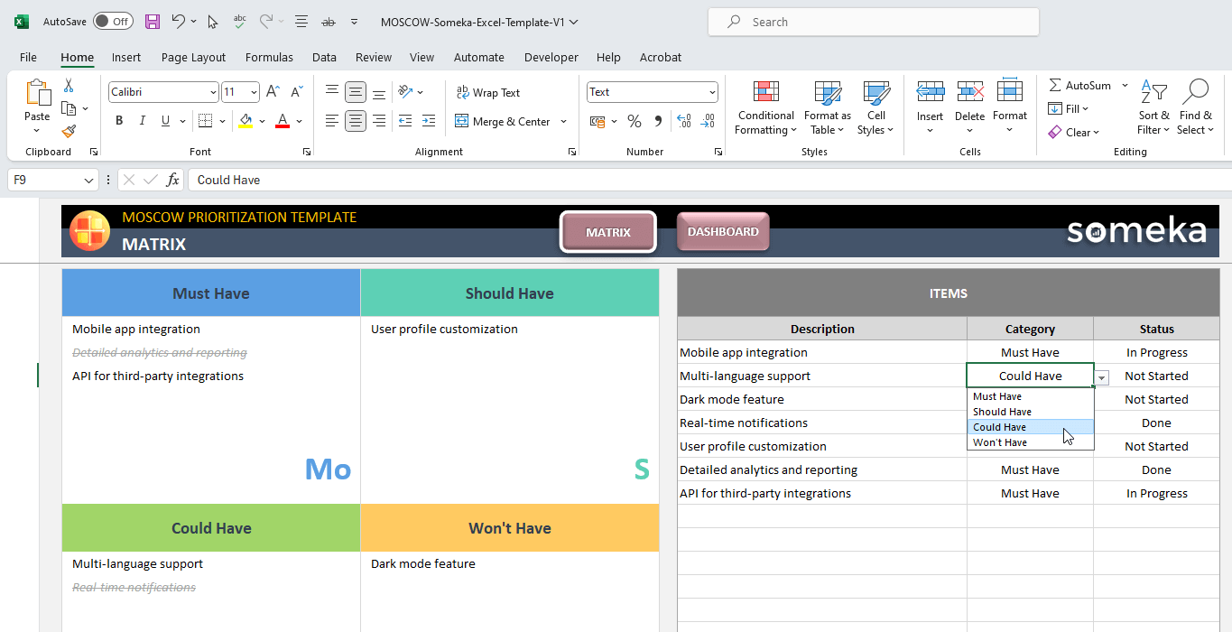 MOSCOW Prioritization Template In Excel MoSCoW Matrix MOSCOW Prioritization Template In Excel MoSCoW Matrix