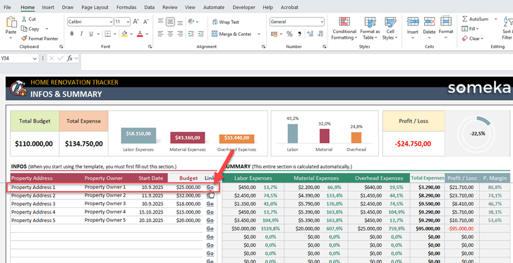 Home Renovation Excel Template | Download NOW!