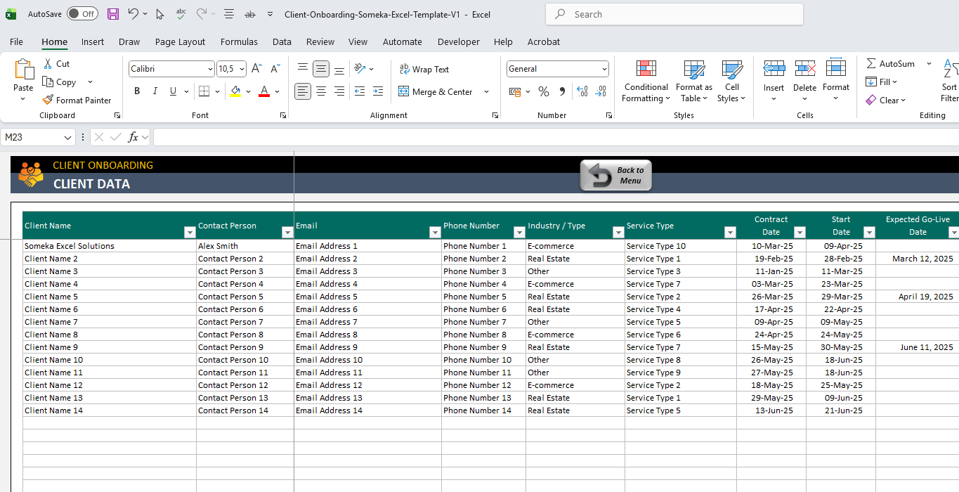 Client Onboarding Excel Template | DOWNLOAD